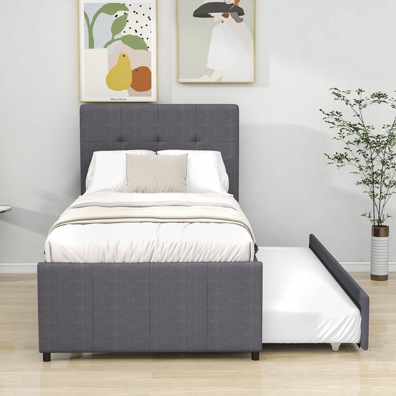 Latitude Run® Twin Size Linen Upholstered Platform Bed With Headboard